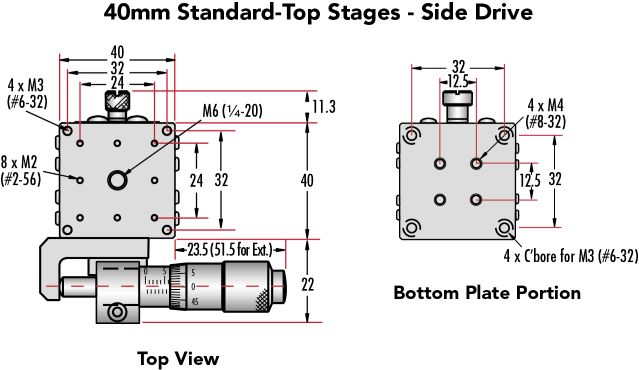 40mm, Side Drive, Standard Top, Metric Micrometer Stage